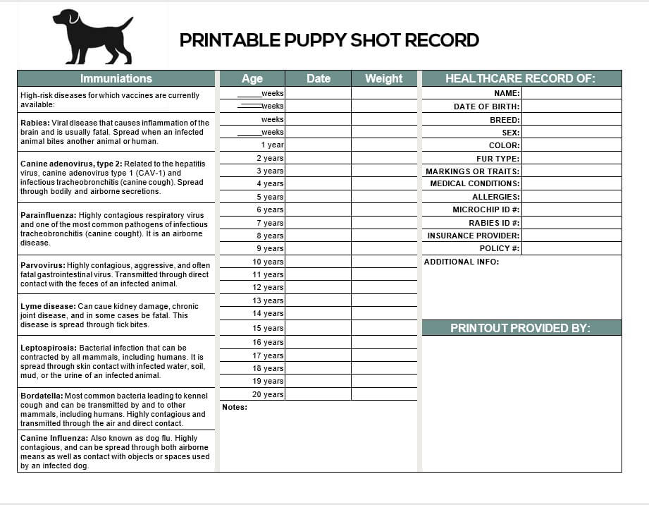 Free Printable Puppy Vaccination Puppy Shot Record Template PRINTABLE 