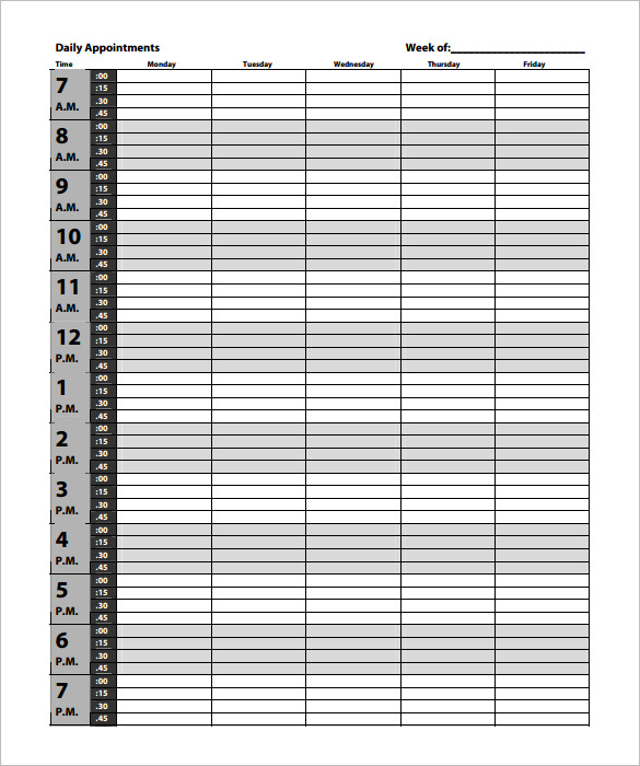 Free Printable Appointment Sheets Printable Blank World