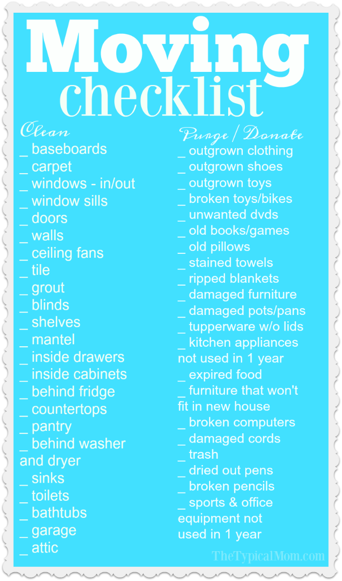 Moving Checklist Printable Room Surf