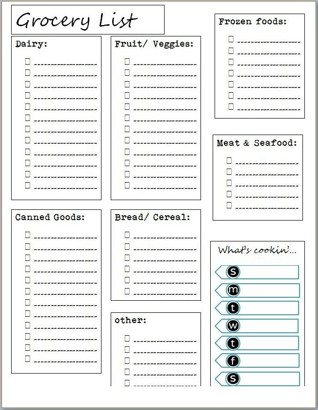 Printable Grocery Lists Template Room Surf