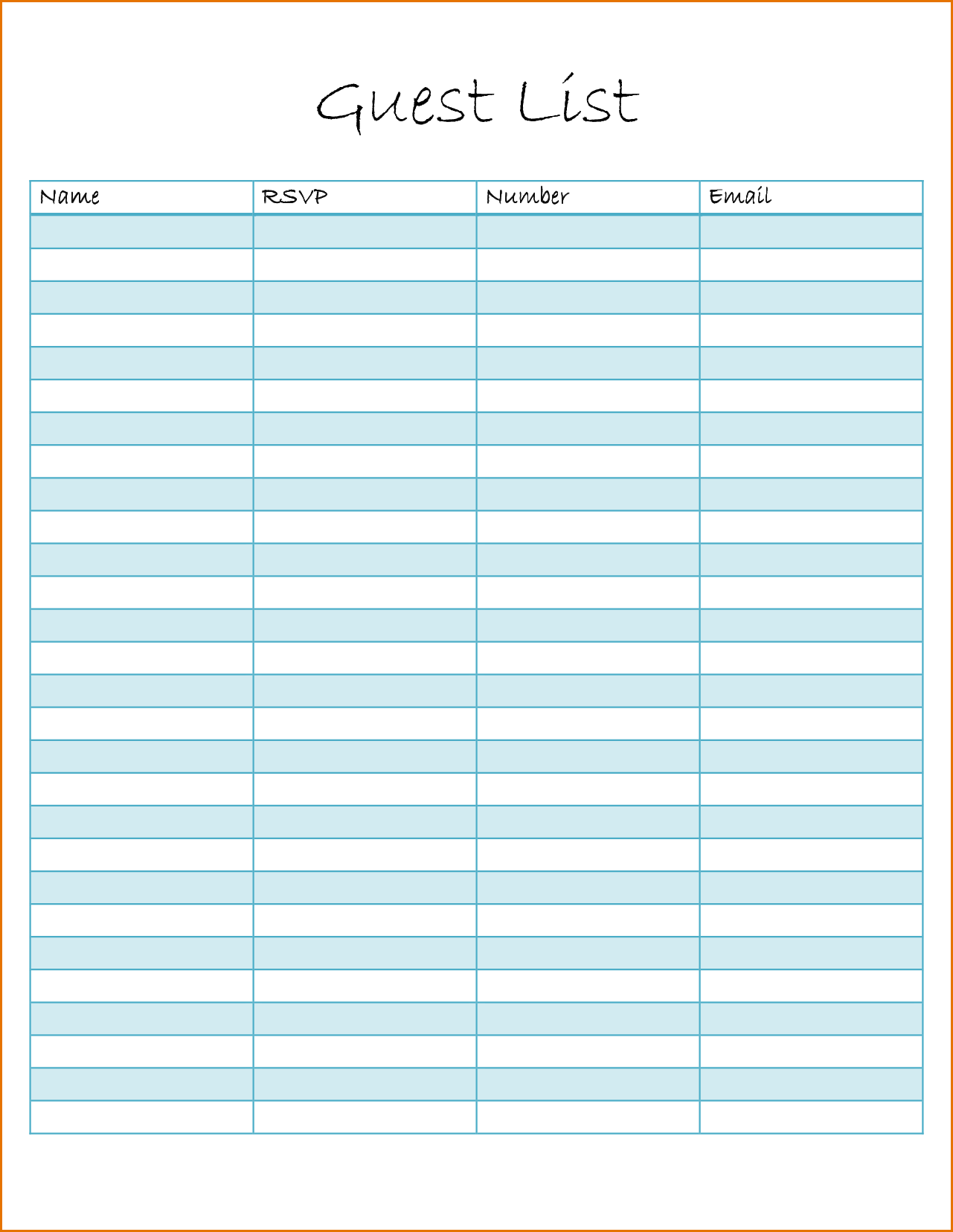 Free Printable Guest List Template Printable World Holiday