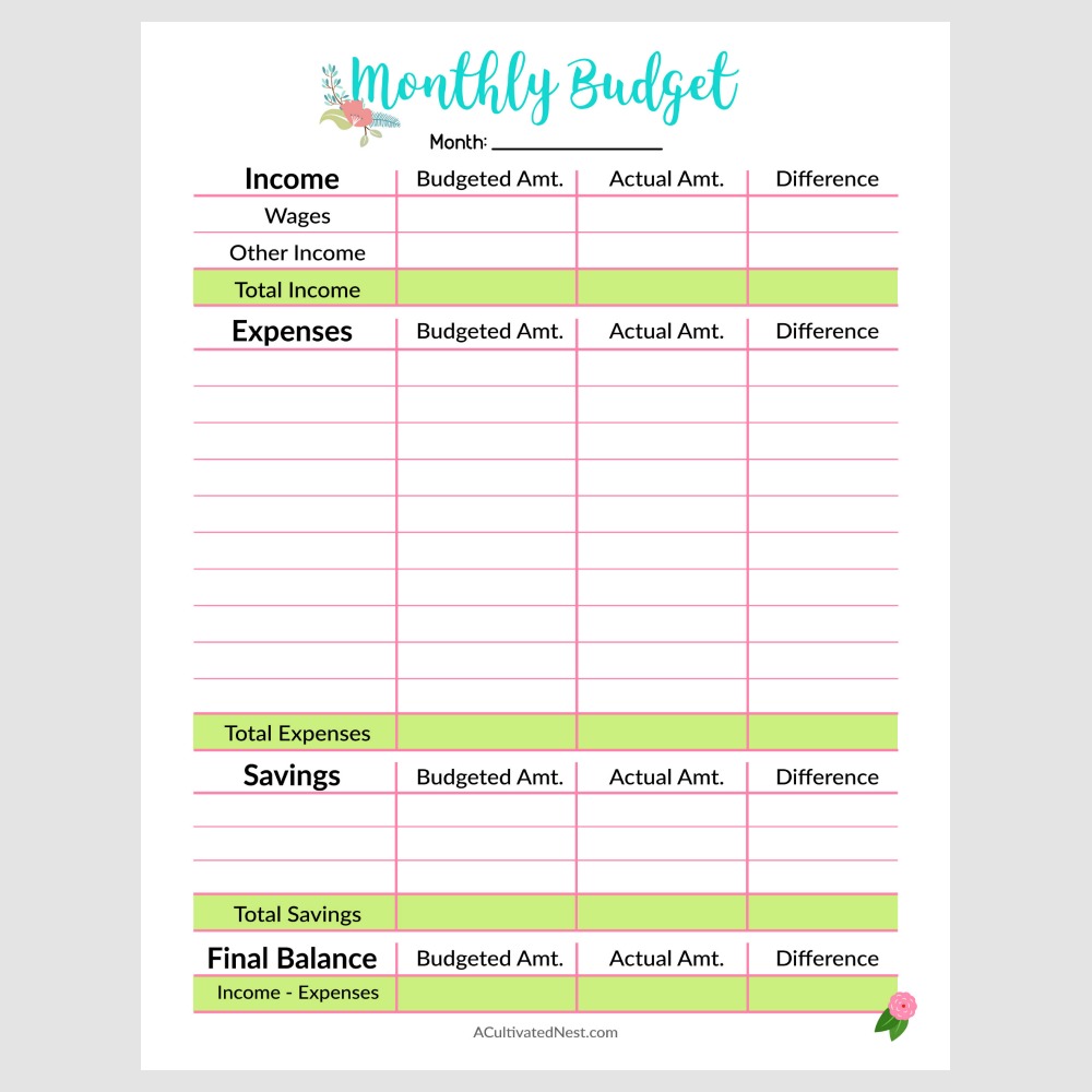 Printable Monthly Budget Templates Room Surf