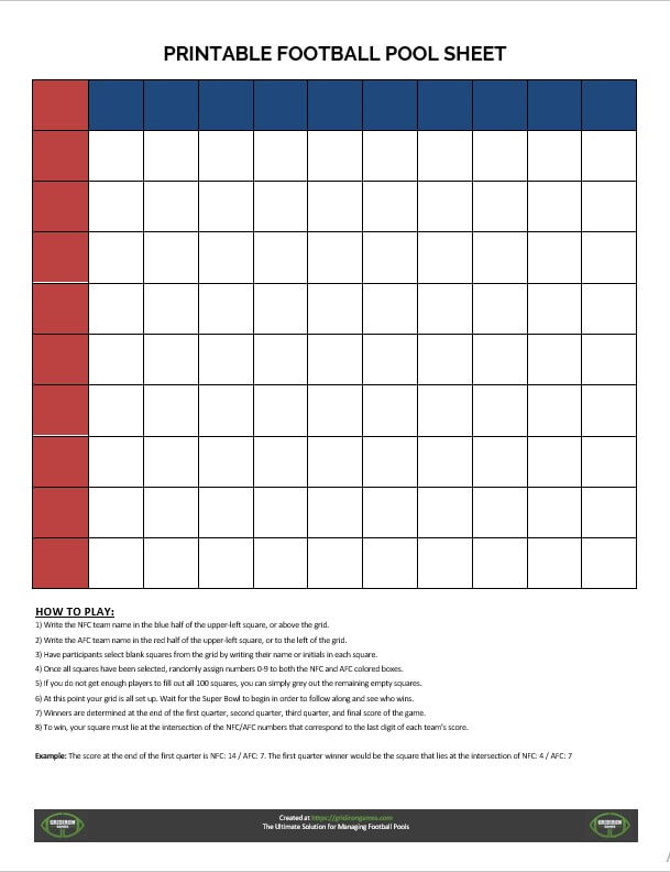 10 Square Football Pool Template