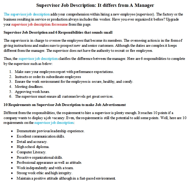 Supervisor Job Description It Differs From A Manager Room Surf