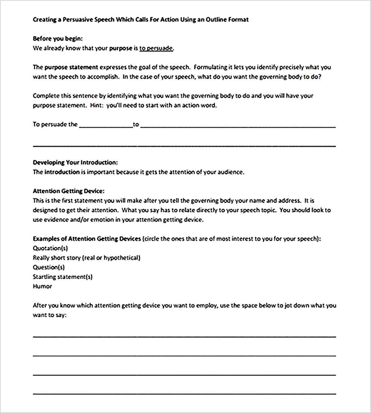 Persuasive Speech Outline Template Sample Room Surf