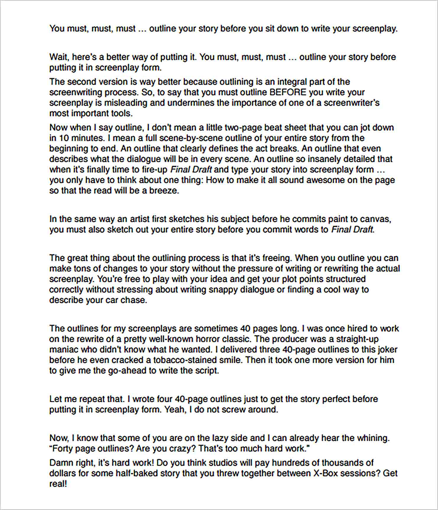 Sample Screenplay Outline Template Room Surf