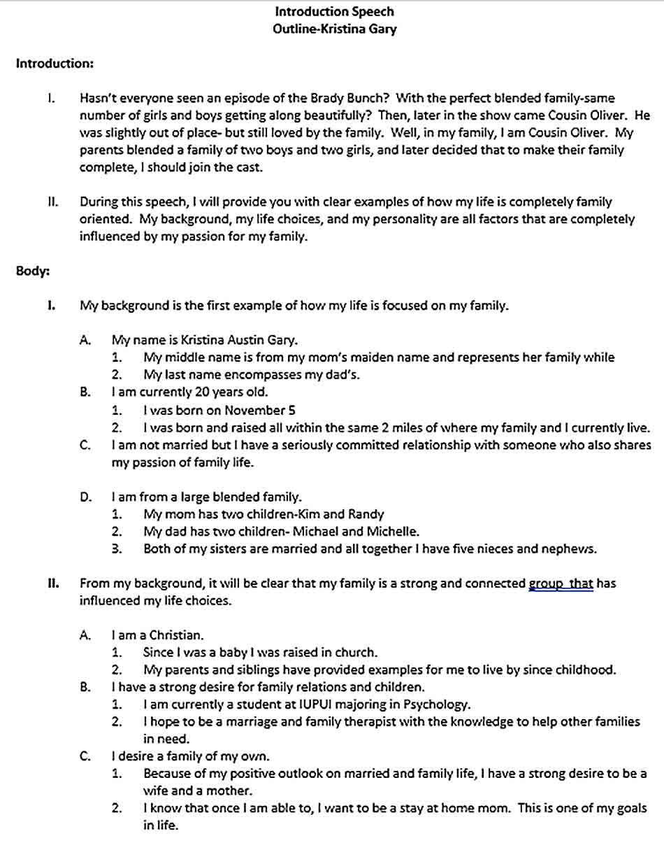 The Main Contents Of Introduction Speech Outline Template Room Surf