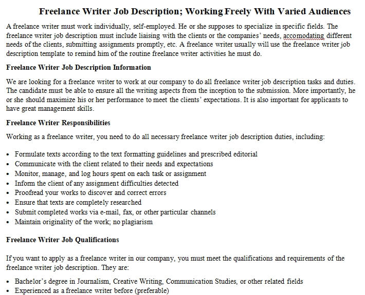 Freelance Writer Job Description Working Freely With Varied Audiences 