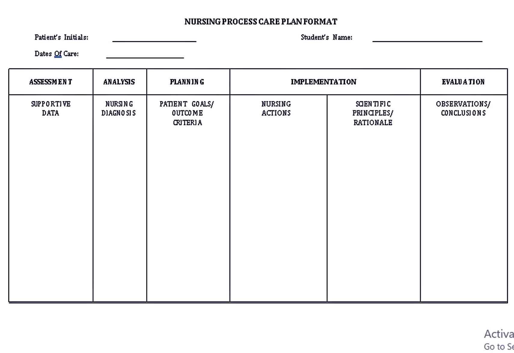 Nursing Care Plan Template Samples Room Surf