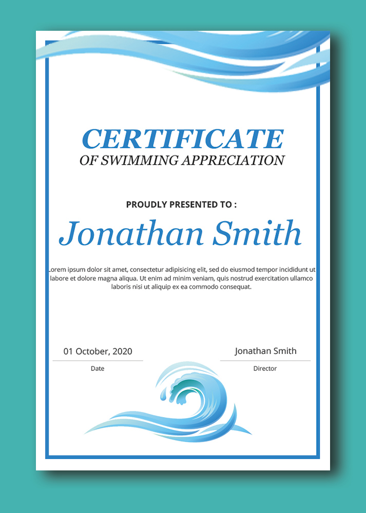 Swimming Certificate Example PSD Design Room Surf