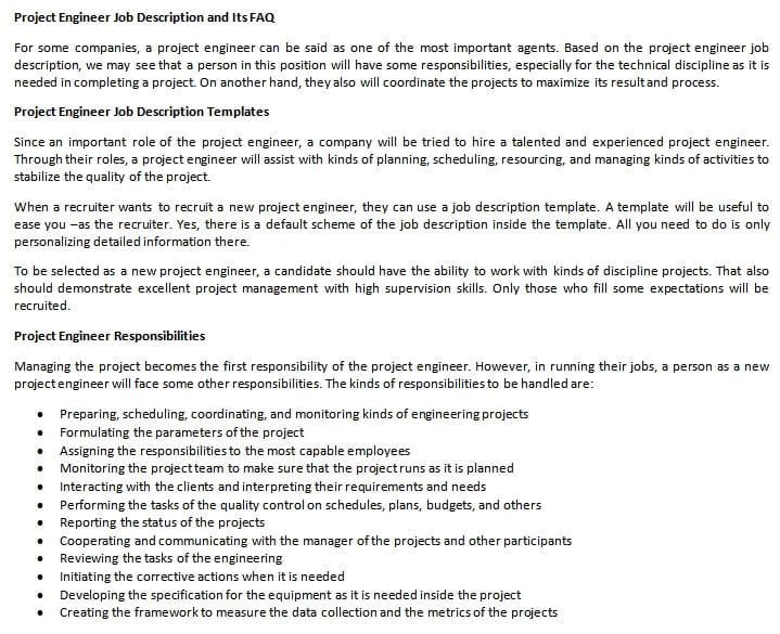 Project Engineer Job Description And Its FAQ Room Surf