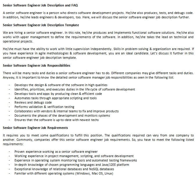 Senior Software Engineer Job Description And FAQ Room Surf
