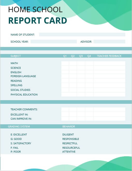 10 Homeschool Report Card Template Room Surf