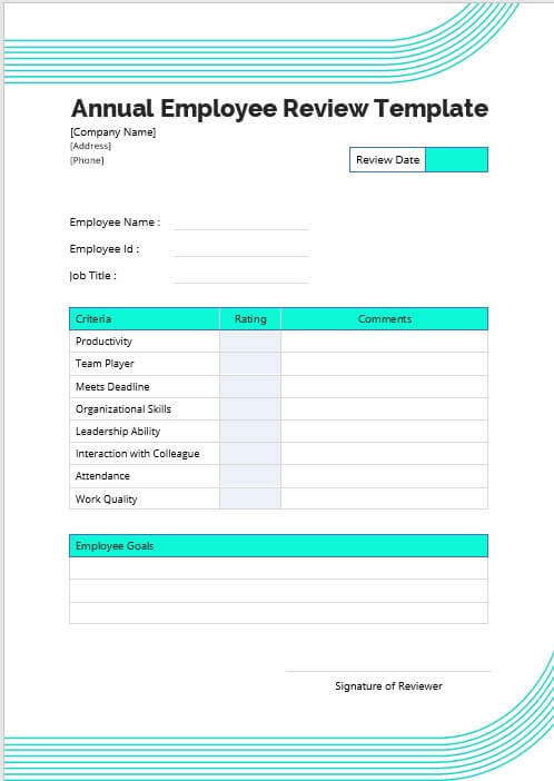 10 Annual Employee Review Template Room Surf