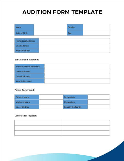 10 Audition Form Template Room Surf