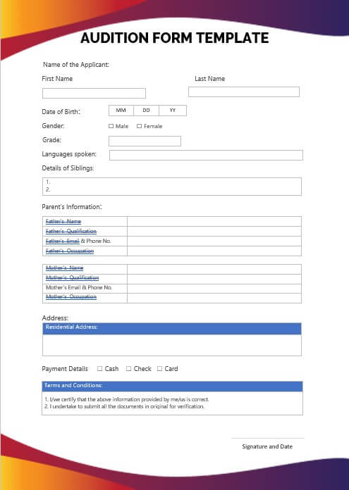 10 Audition Form Template Room Surf