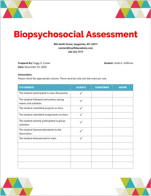 10 Biopsychosocial Assessment Template Social Work Template Monster