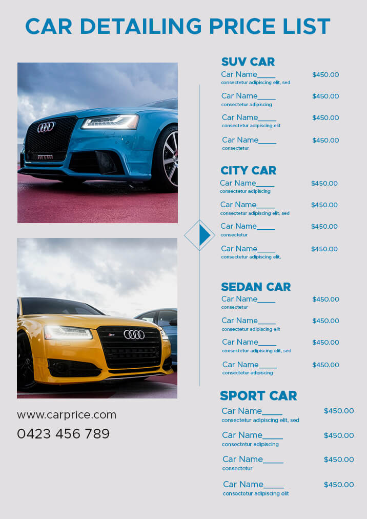 10 Printable Car Detailing Price List Psd Template Free Room Surf