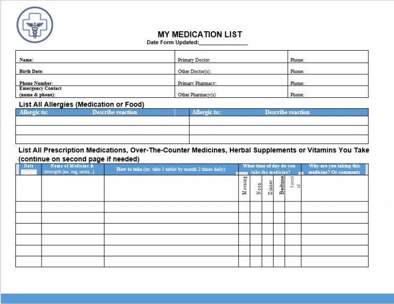 Printable Medication List | room surf.com