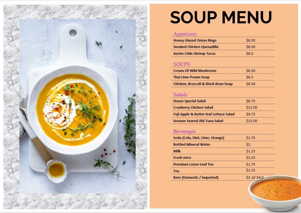 Printable Menus Template | room surf.com
