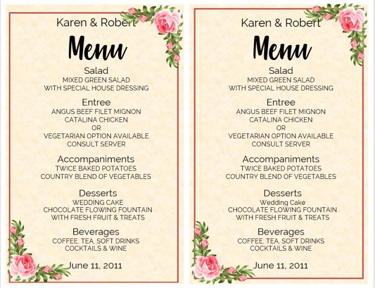 Printable Menus Template | room surf.com