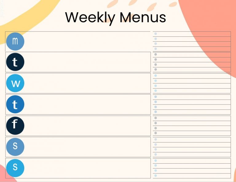 Printable Weekly Menus | room surf.com