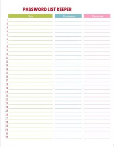 Free Printable Password List | room surf.com