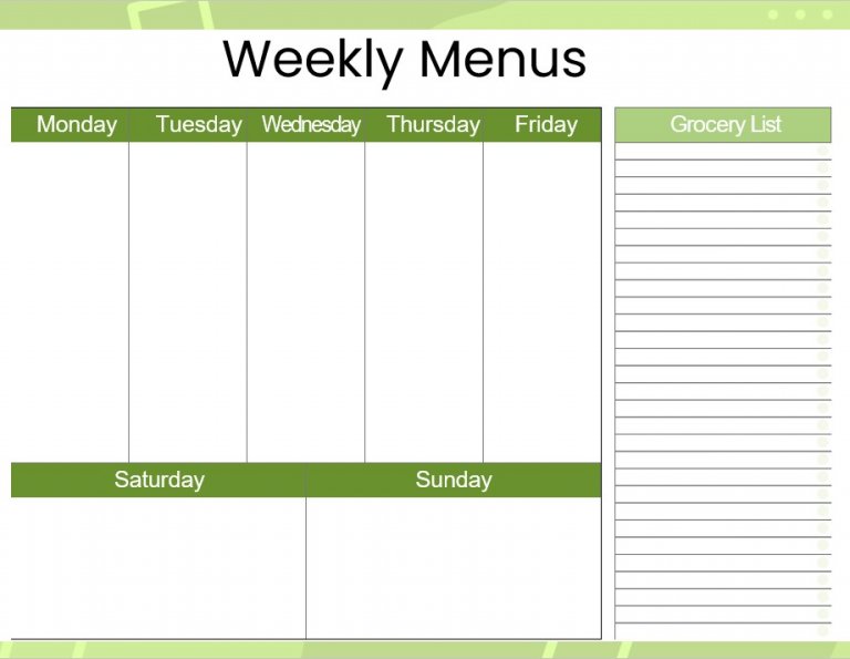 Printable Weekly Menus | room surf.com