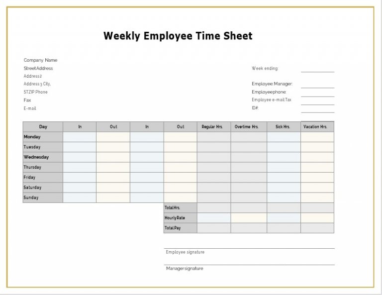 Free Printable Time Sheets Forms | room surf.com