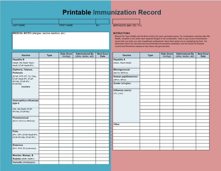 Printable Immunization Records | room surf.com