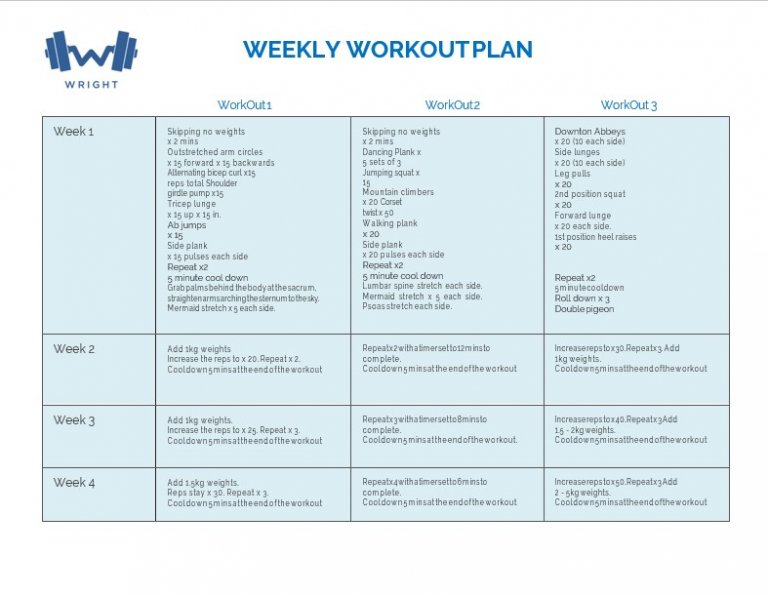 Free Printable Workout Plan | room surf.com