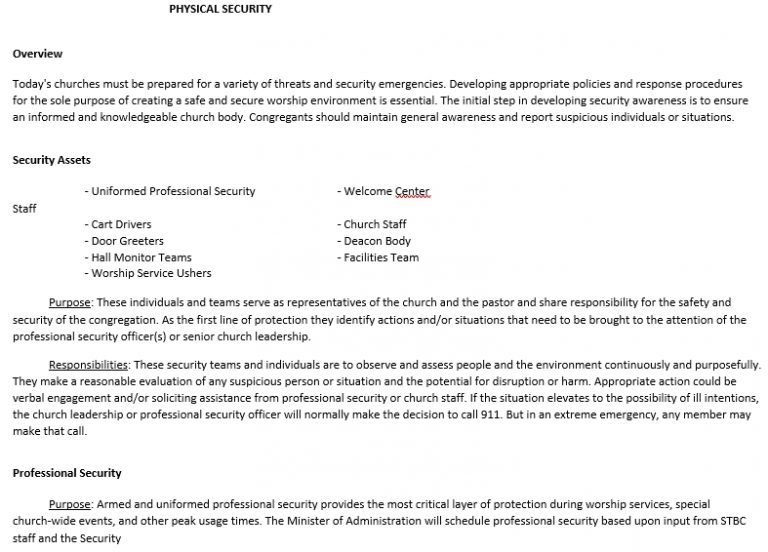 Church Security Plan Template | room surf.com
