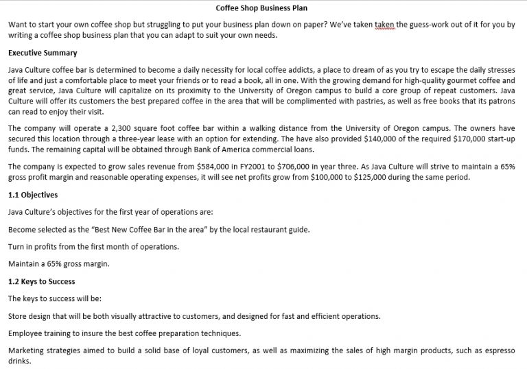 Coffee Shop Business Plan Template | room surf.com