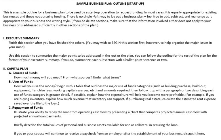 Business Plan Outline Template | room surf.com