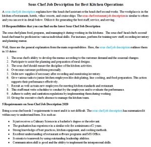 Sous Chef Job Description for Best Kitchen Operations | room surf.com
