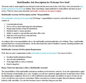 Mail Handler Job Description for Welcome New Staff | room surf.com