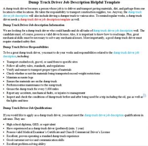 Dump Truck Driver Job Description Helpful Template | room surf.com