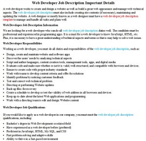 Web Developer Job Description Important Details | room surf.com