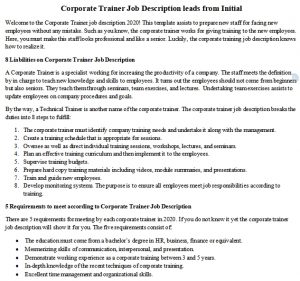 Corporate Trainer Job Description leads from Initial | room surf.com
