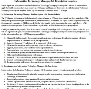 Information Technology Manager Job Description to update | room surf.com