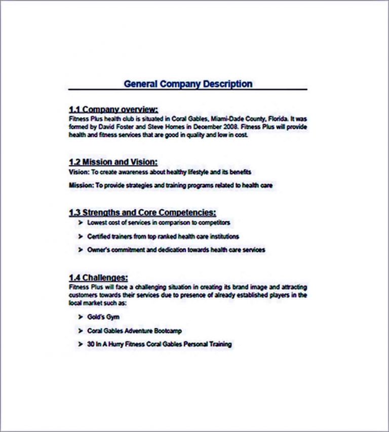 Gym Business Plan Template | room surf.com