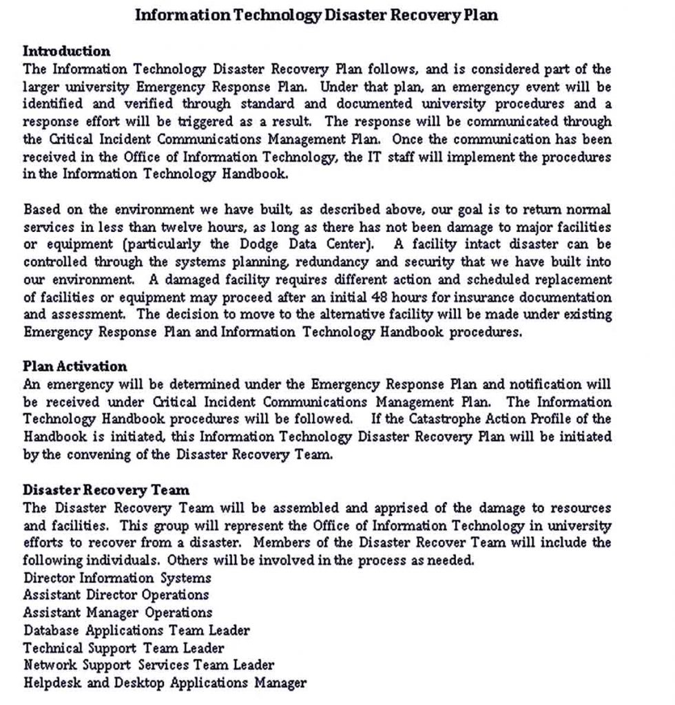 IT Disaster Recovery Plan Template | room surf.com