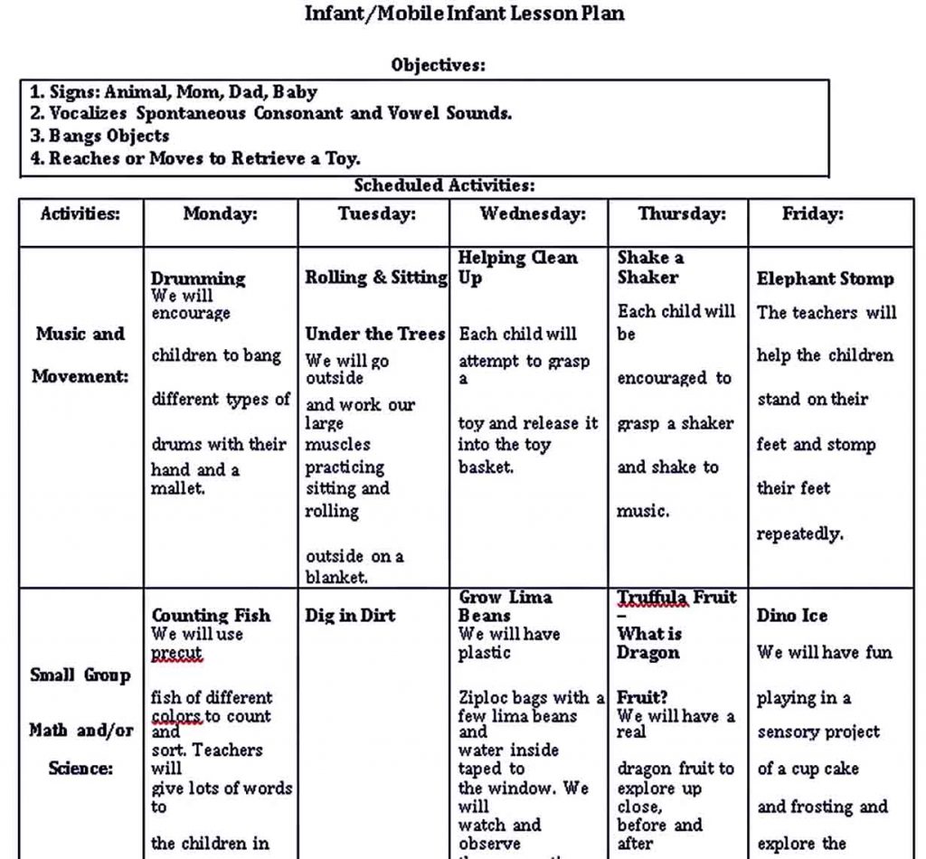 Infant Lesson Plan Templates | room surf.com