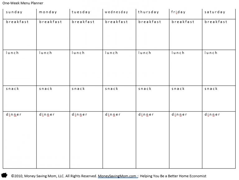 Daily Meal Food Planner Template | room surf.com