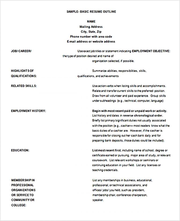 Resume Outline Template Sample | room surf.com