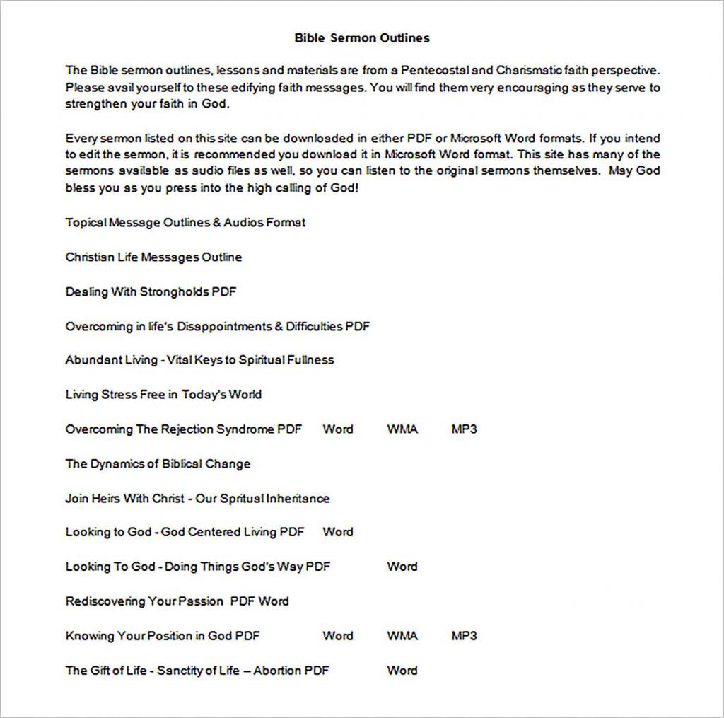 Sample Sermon Outline Template | room surf.com