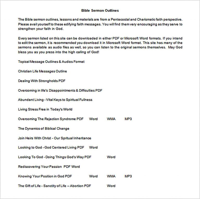 Sample Sermon Outline Template | room surf.com