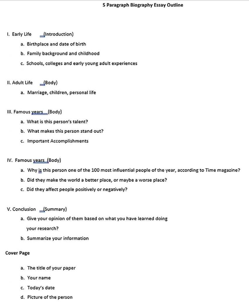 Various Free Sample Biography Outline Documents | room surf.com