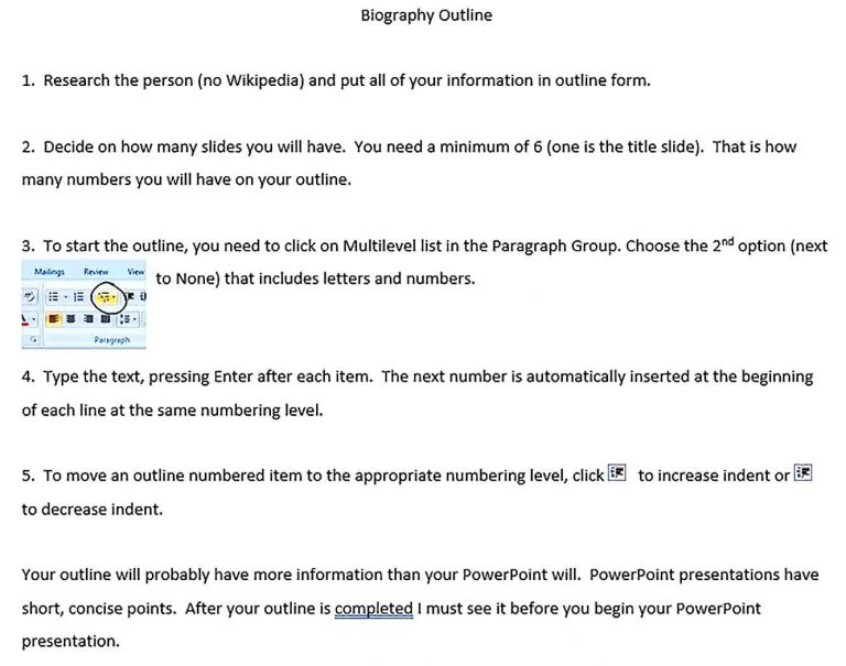 Various Free Sample Biography Outline Documents | room surf.com