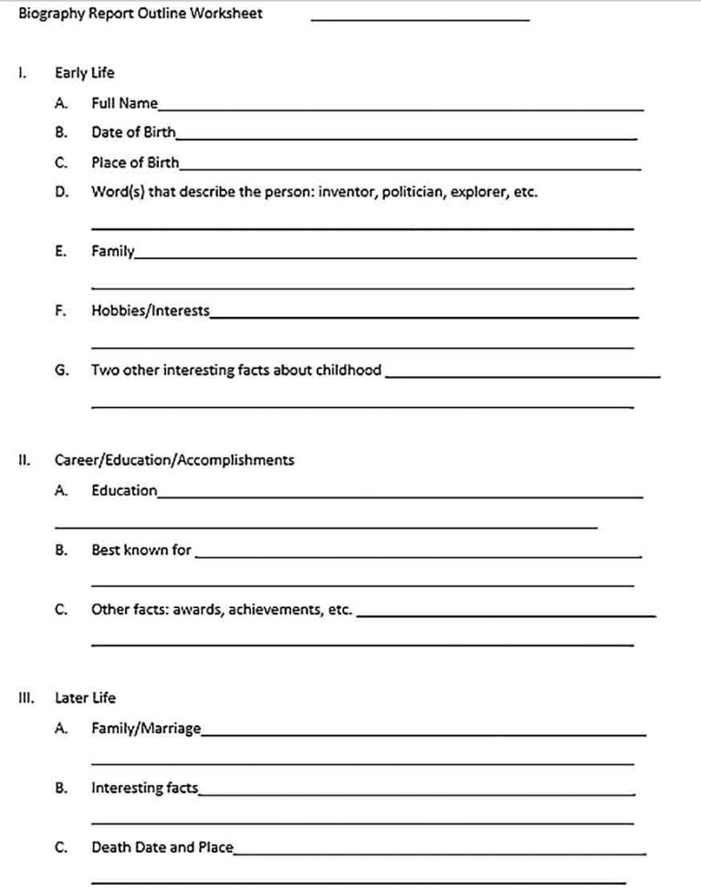 Various Free Sample Biography Outline Documents | room surf.com